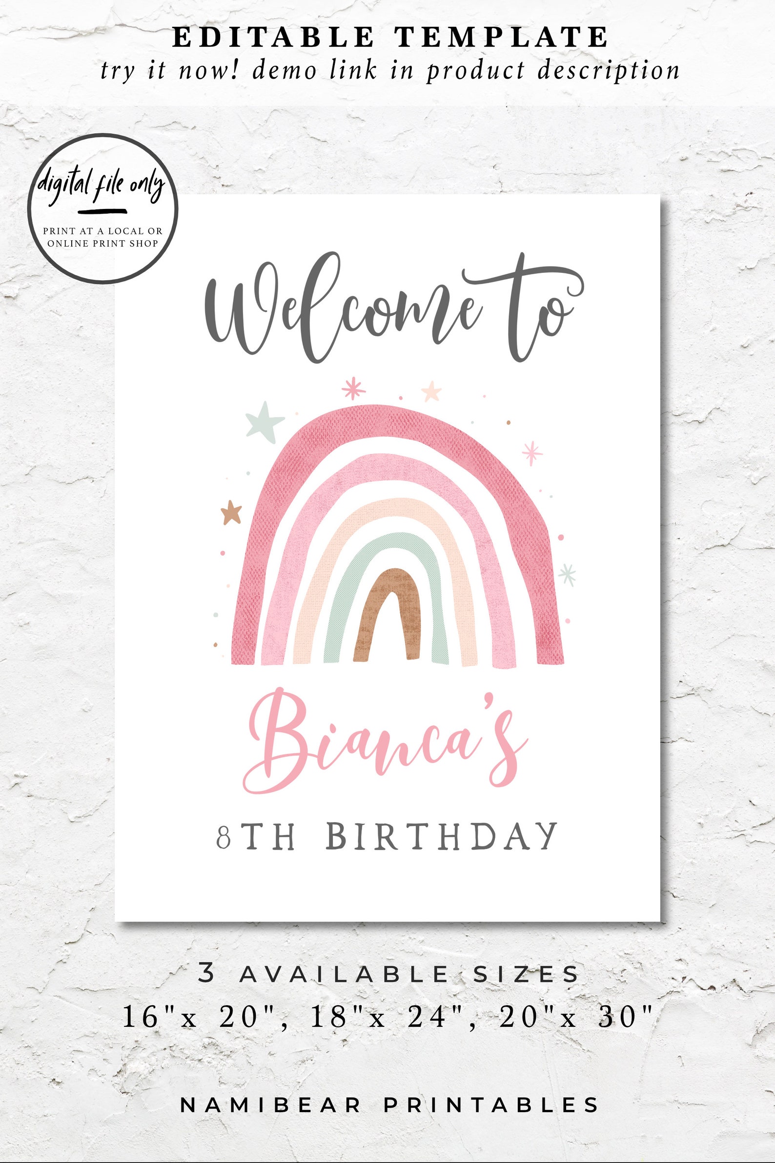 Boho Rainbow Girl Birthday Party Welcome Sign Instant | Etsy