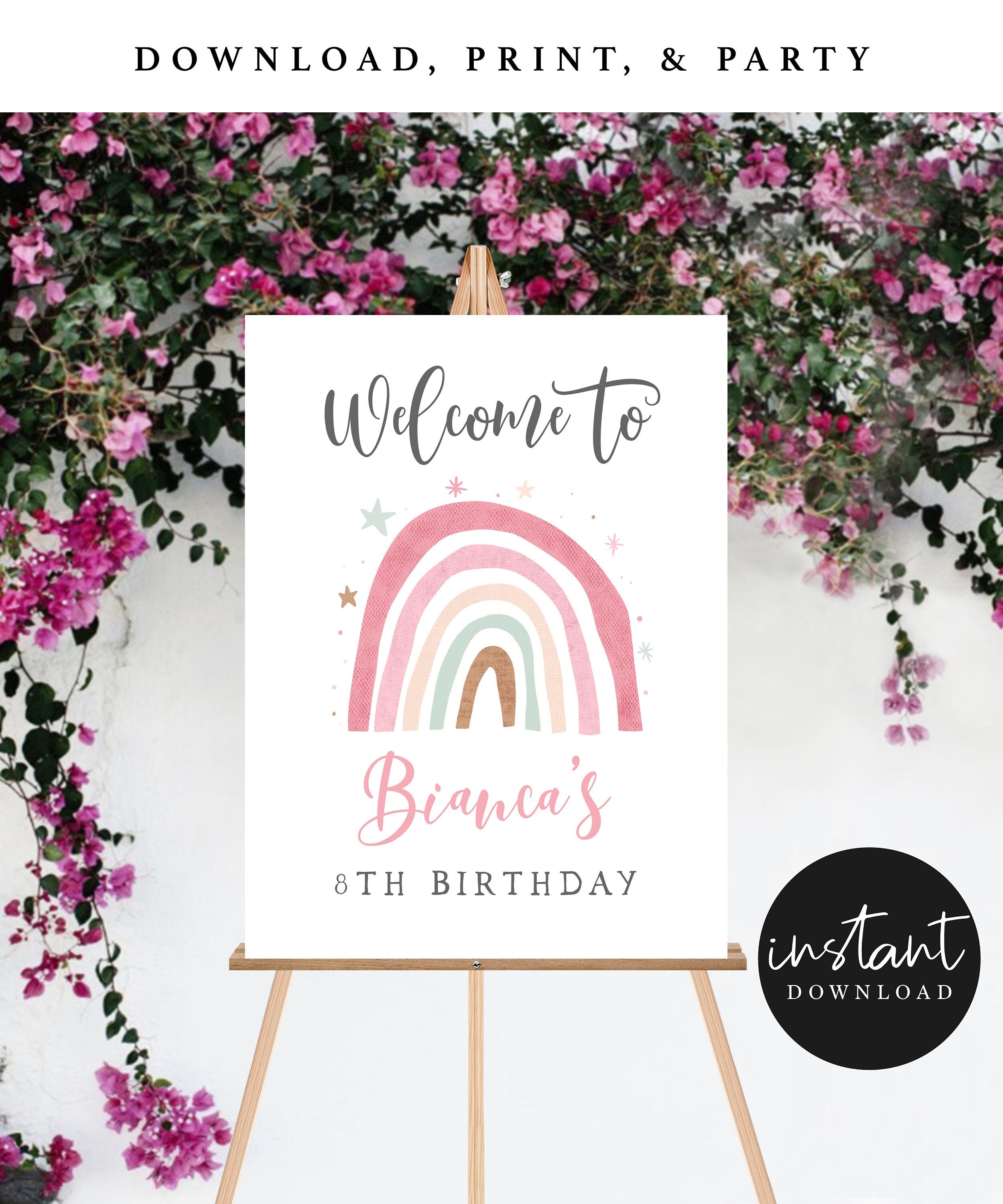 Boho Rainbow Girl Birthday Party Welcome Sign Instant | Etsy