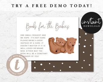 Printable Cub Bear Theme Baby Shower Book Request Instant | Etsy
