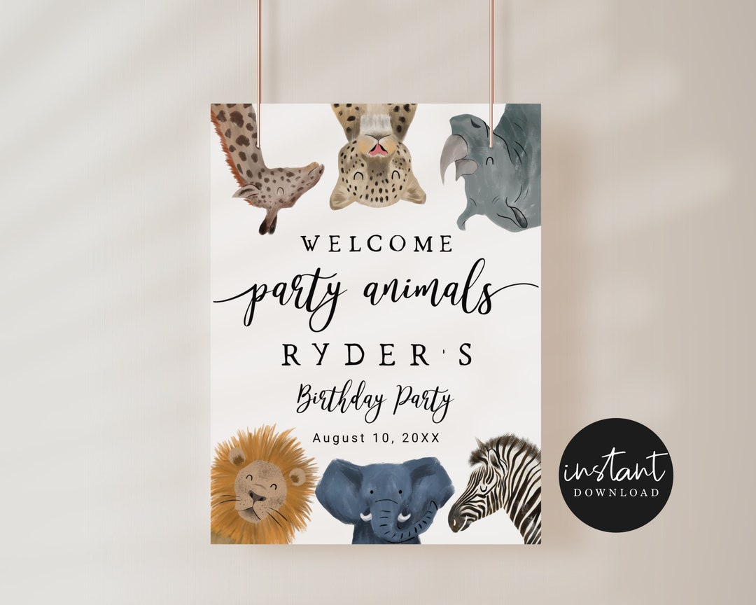 Party Animals Birthday Party Welcome Sign | Instant Download | Safari ...