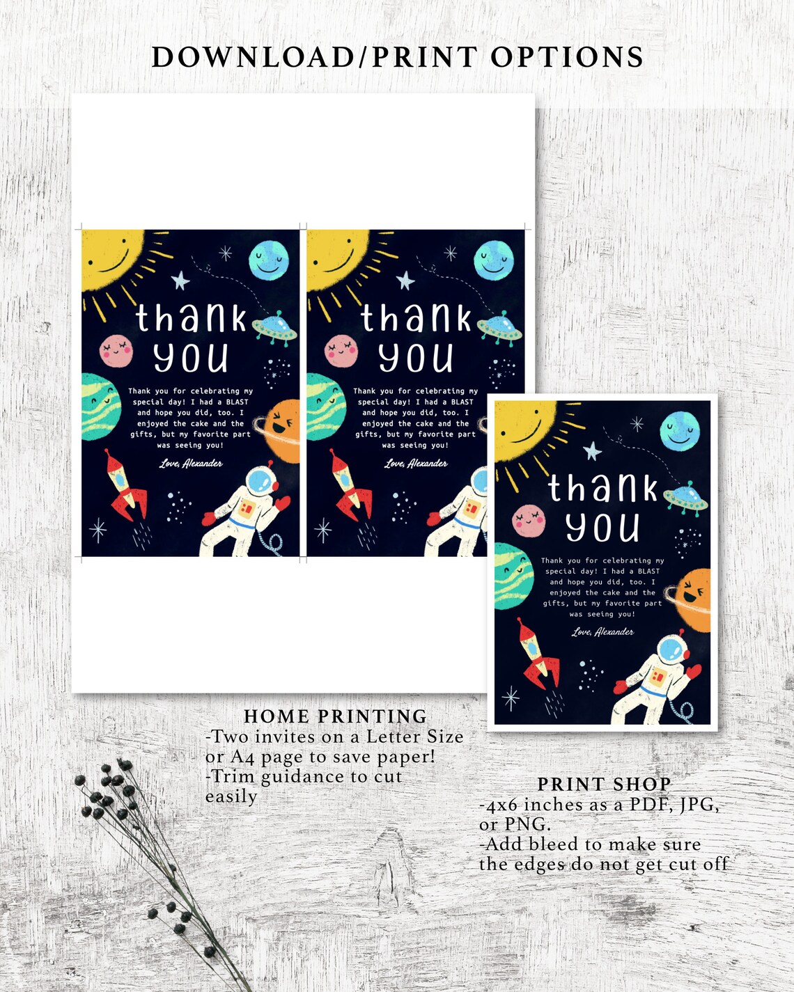 Printable Space Theme Kids Birthday Party Thank You Card , Editable ...