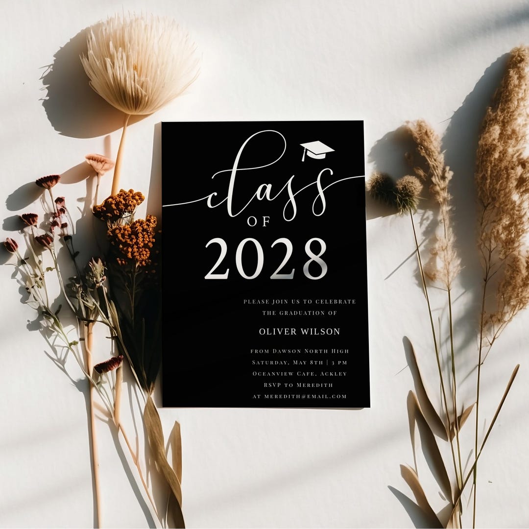 Graduation Party Invitation | Class of 2025 | Black and White | Grad ...
