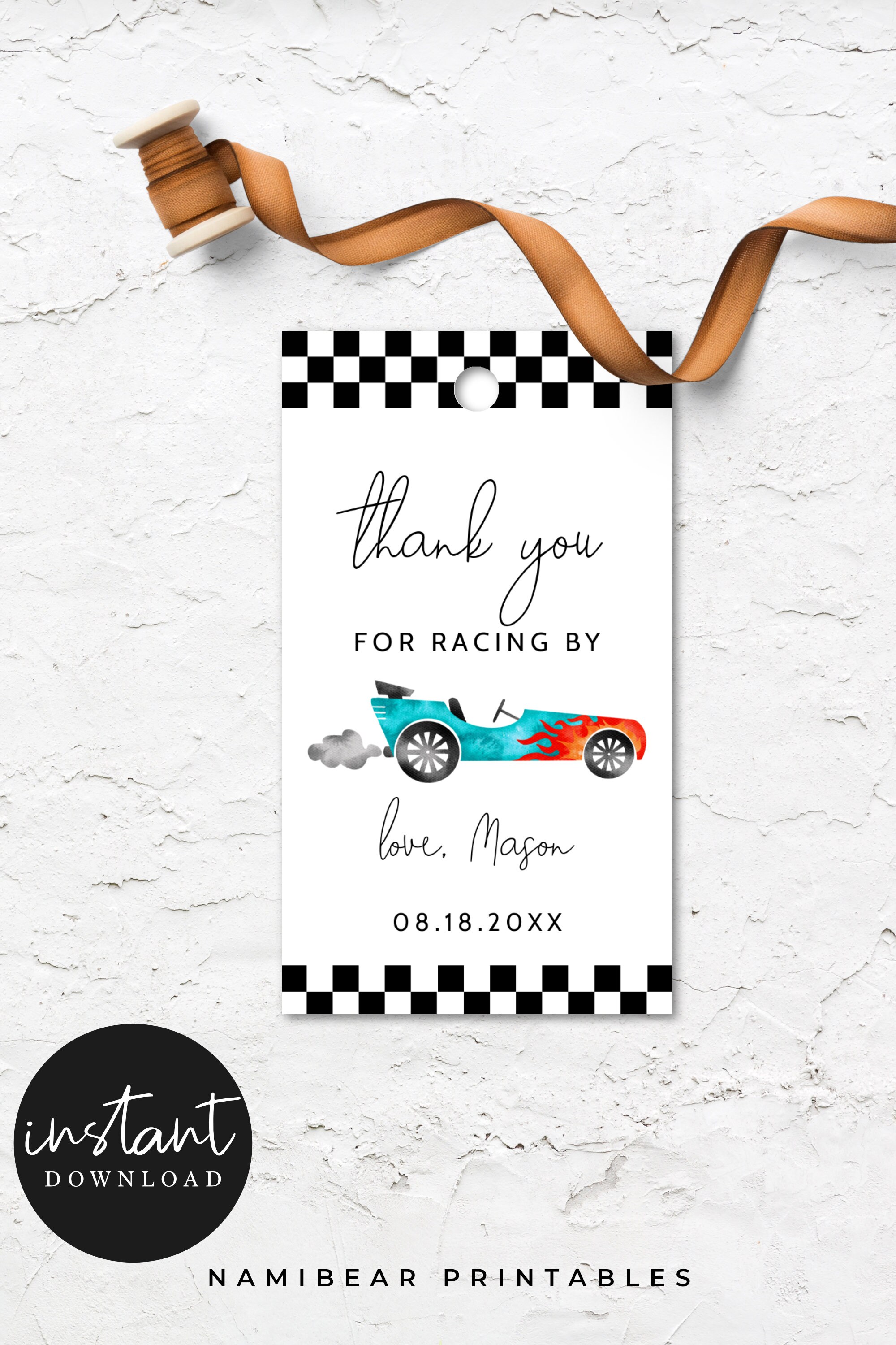 Printable Race Car Theme Birthday Party Favor Tag Instant - Etsy
