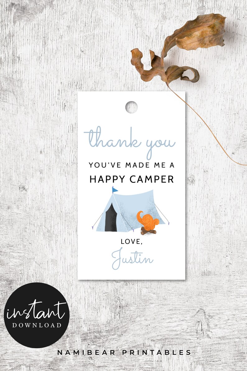 Printable Camping Theme Birthday Party Favor Tag Instant - Etsy