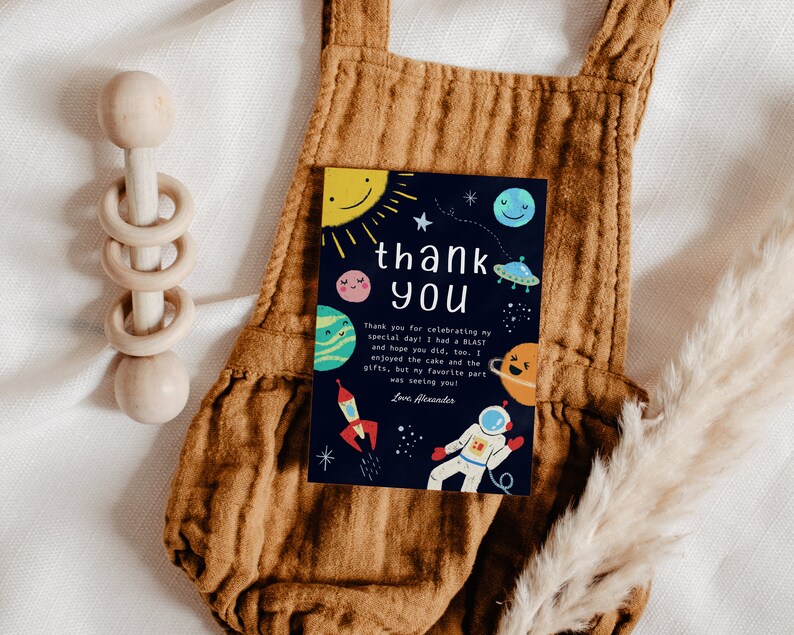Printable Space Theme Kids Birthday Party Thank You Card , Editable ...