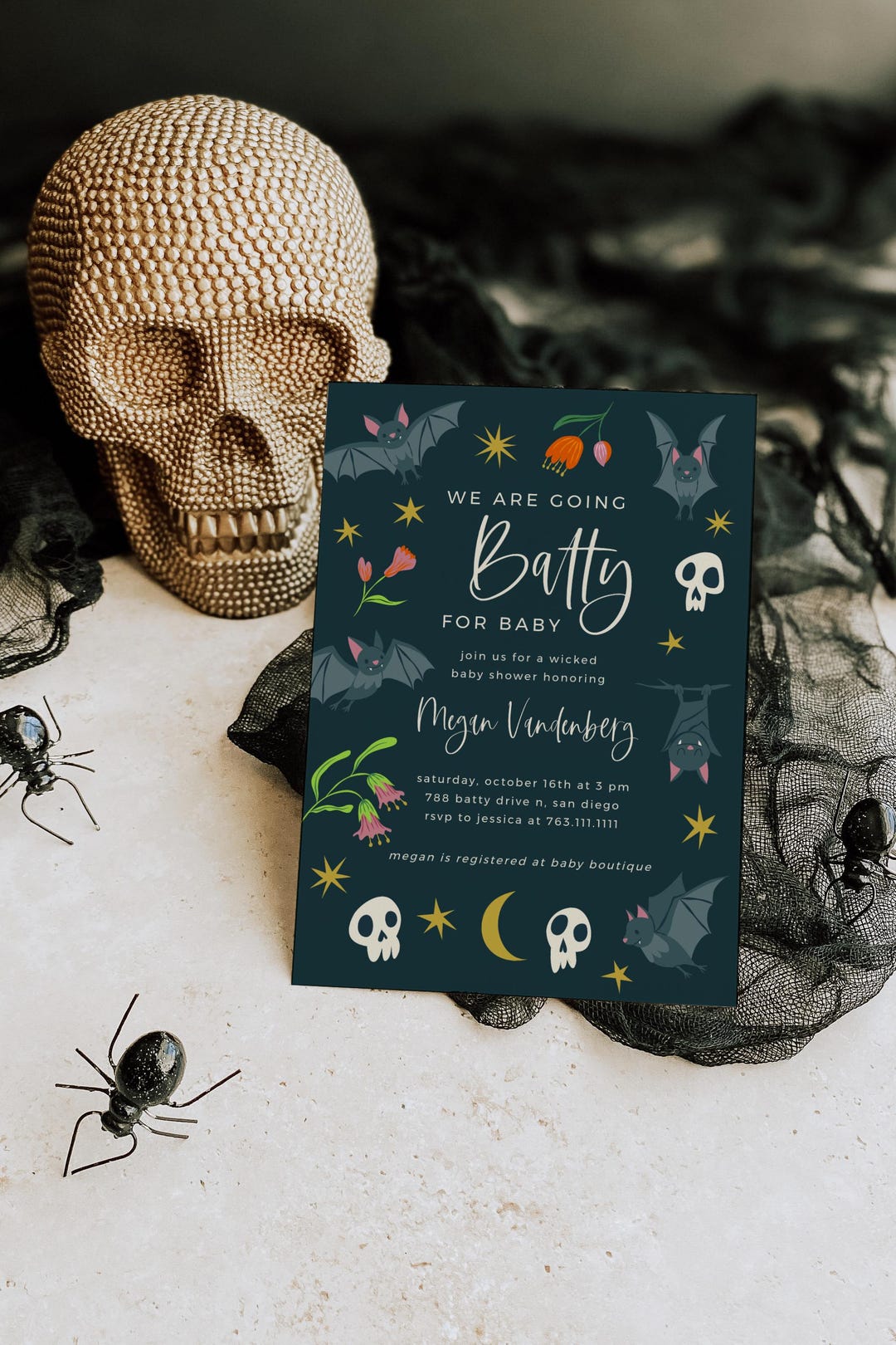 Batty for Baby Shower Invitation | Halloween Invite | Bat Baby Shower ...