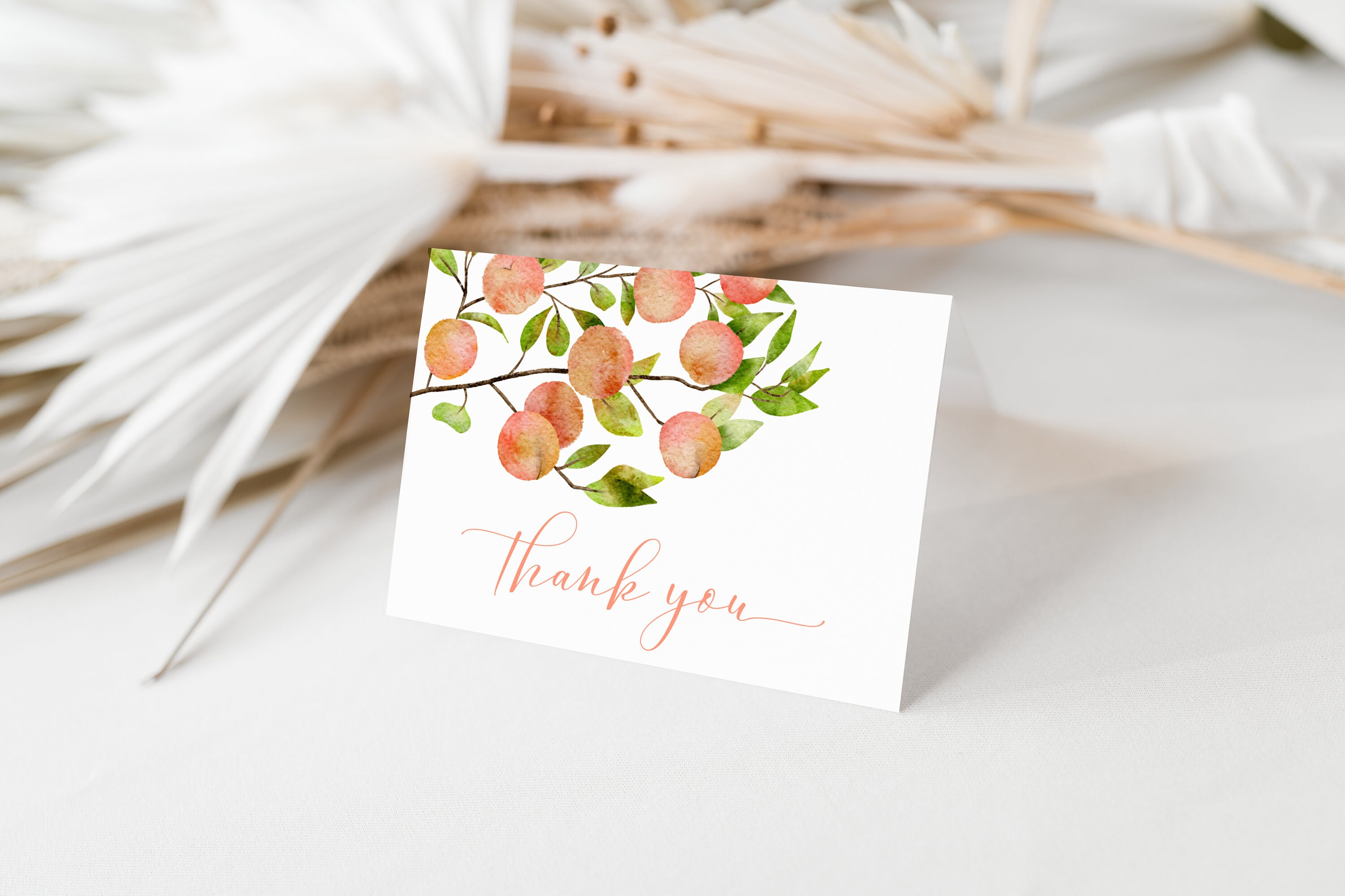 Peach Thank You Card Peach Bridal Shower Summer Folded - Etsy