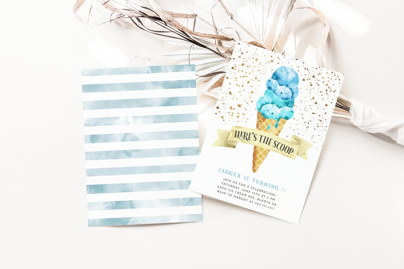 Blue Ice Cream Birthday Party Invitation Here's the - Etsy