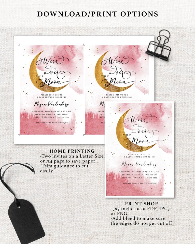 Printable Over the Moon Girls Baby Shower Invitation - Etsy