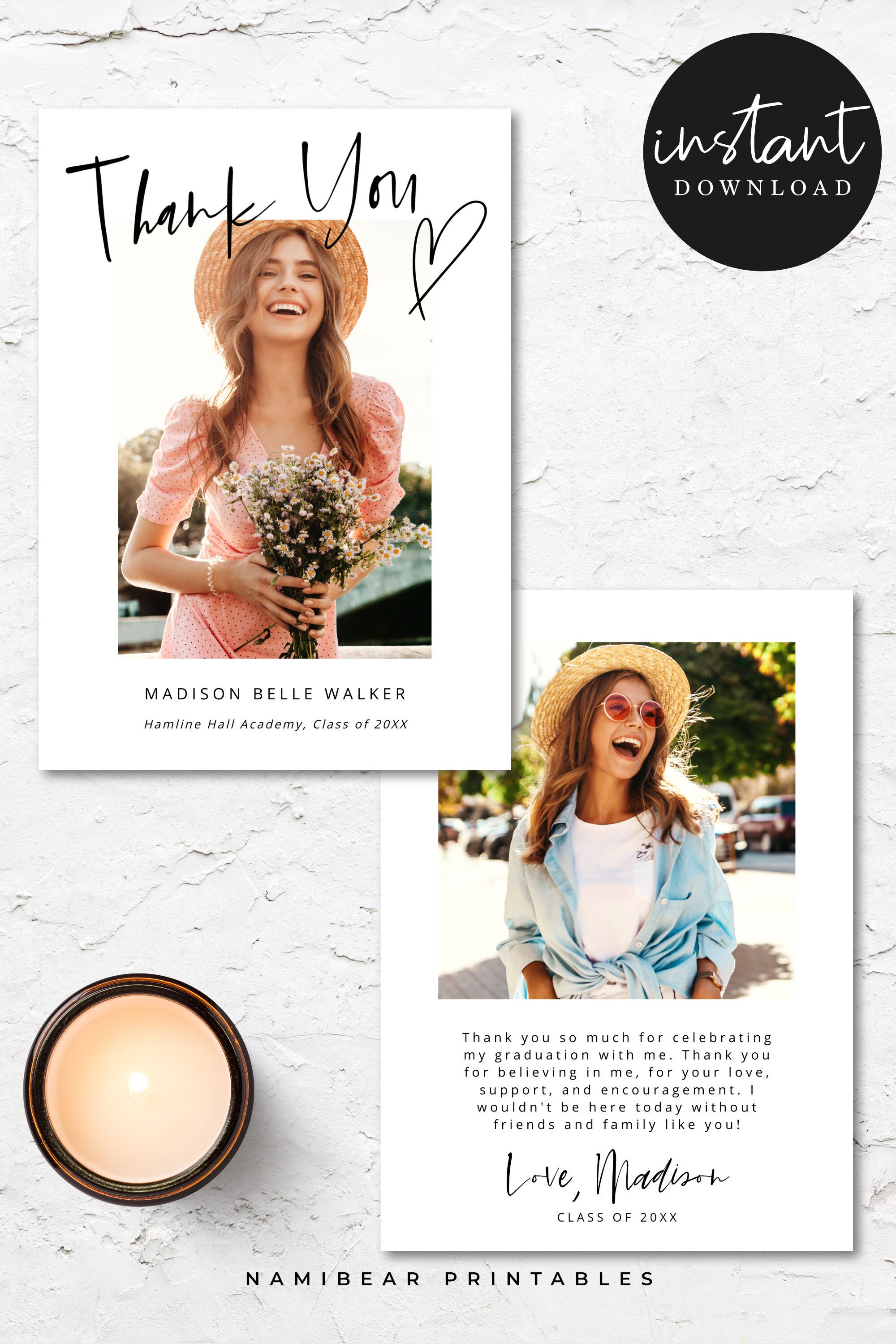 Instant Download Graduation Thank You Photo Card Thank You - Etsy