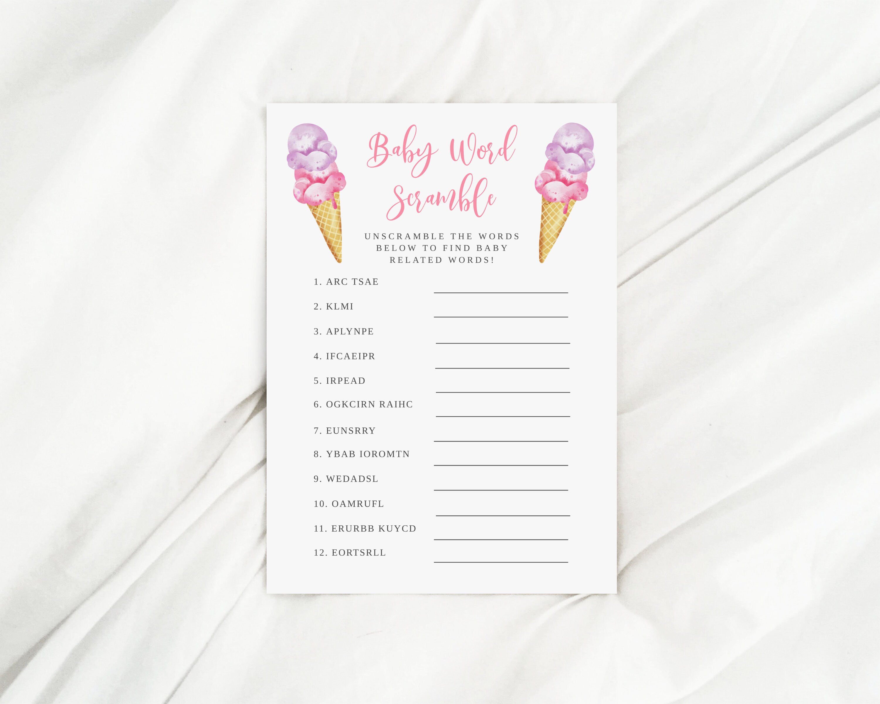 Pink Ice Cream Baby Word Scramble Girl Baby Shower Game - Etsy