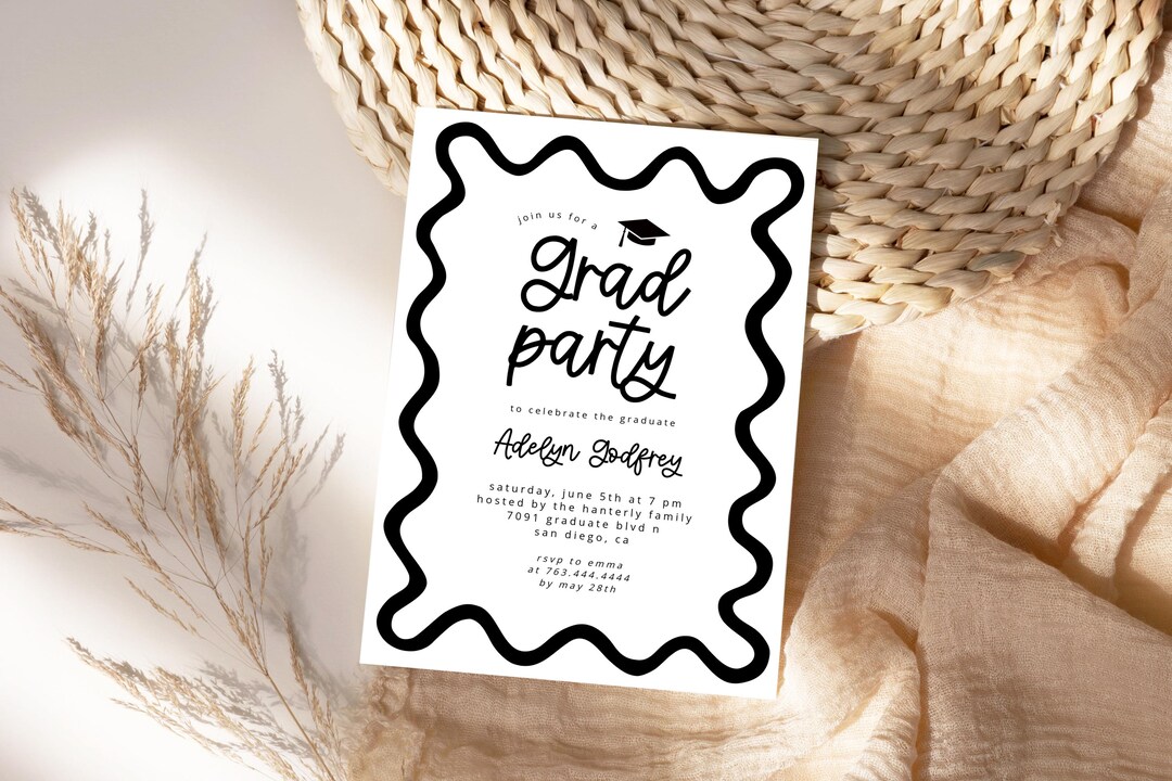 Graduation Party Invitation | Hand Drawn Wavy Frame Invite | Grad Party ...