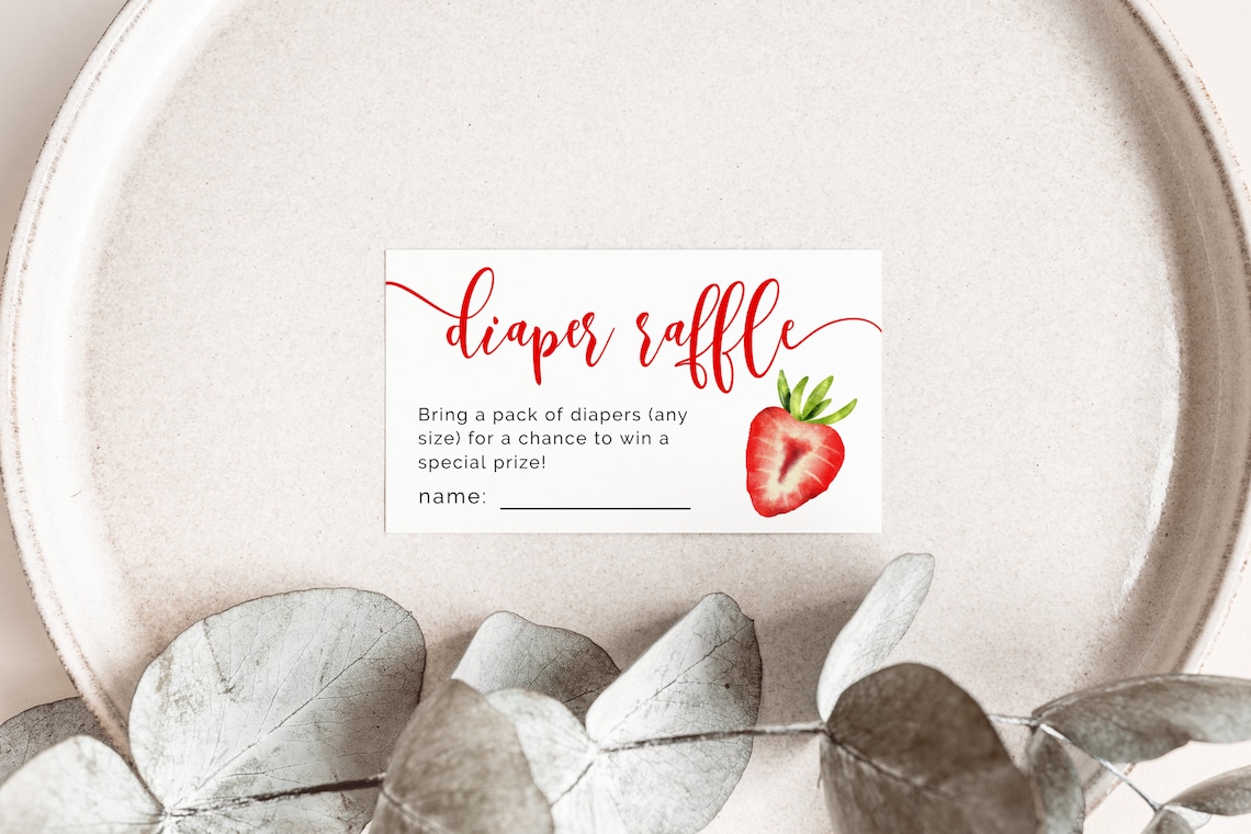 Strawberry Diaper Raffle Ticket Girl Baby Shower Berry | Etsy