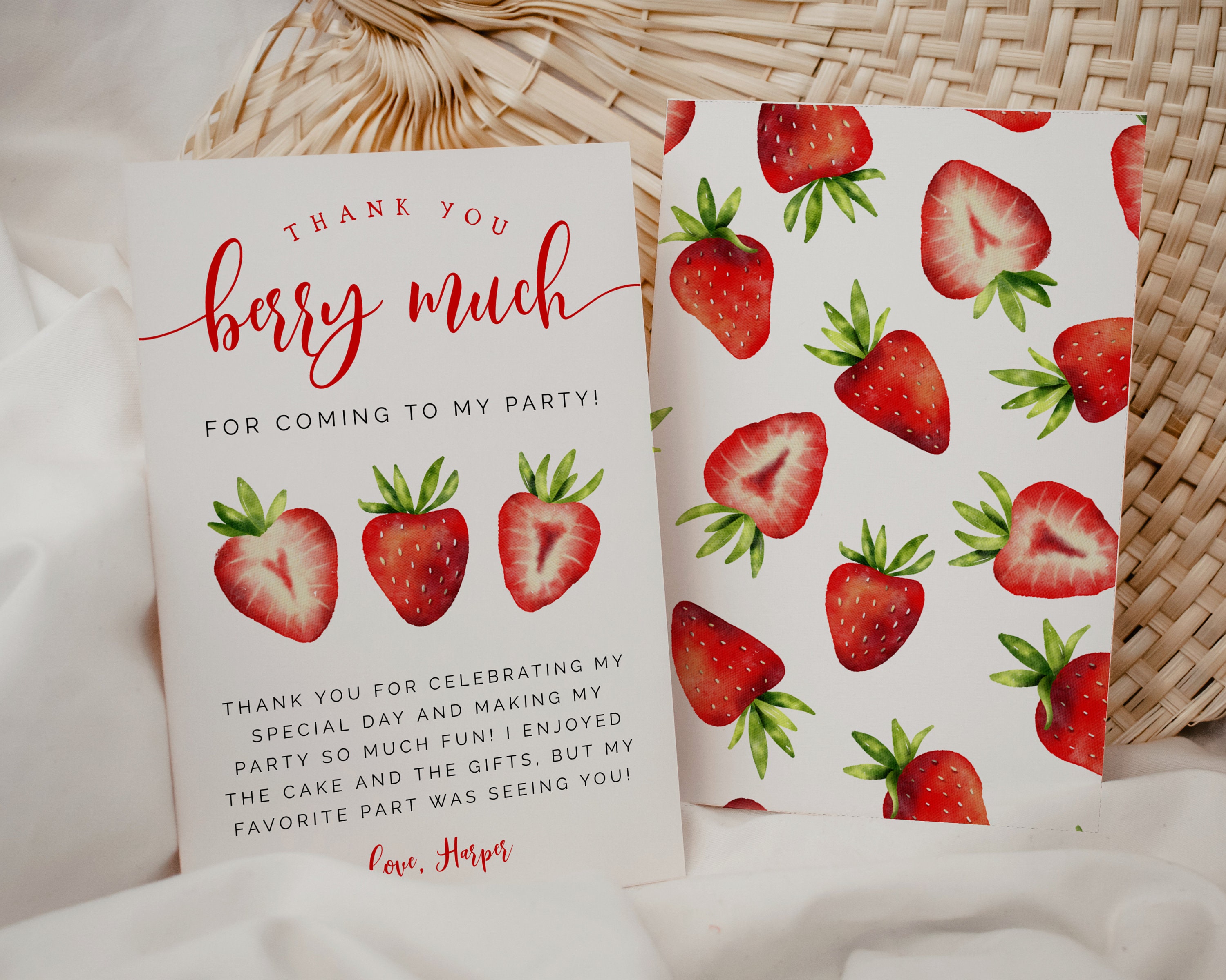 Strawberry Thank You Card Girl Birthday Party Thank You - Etsy