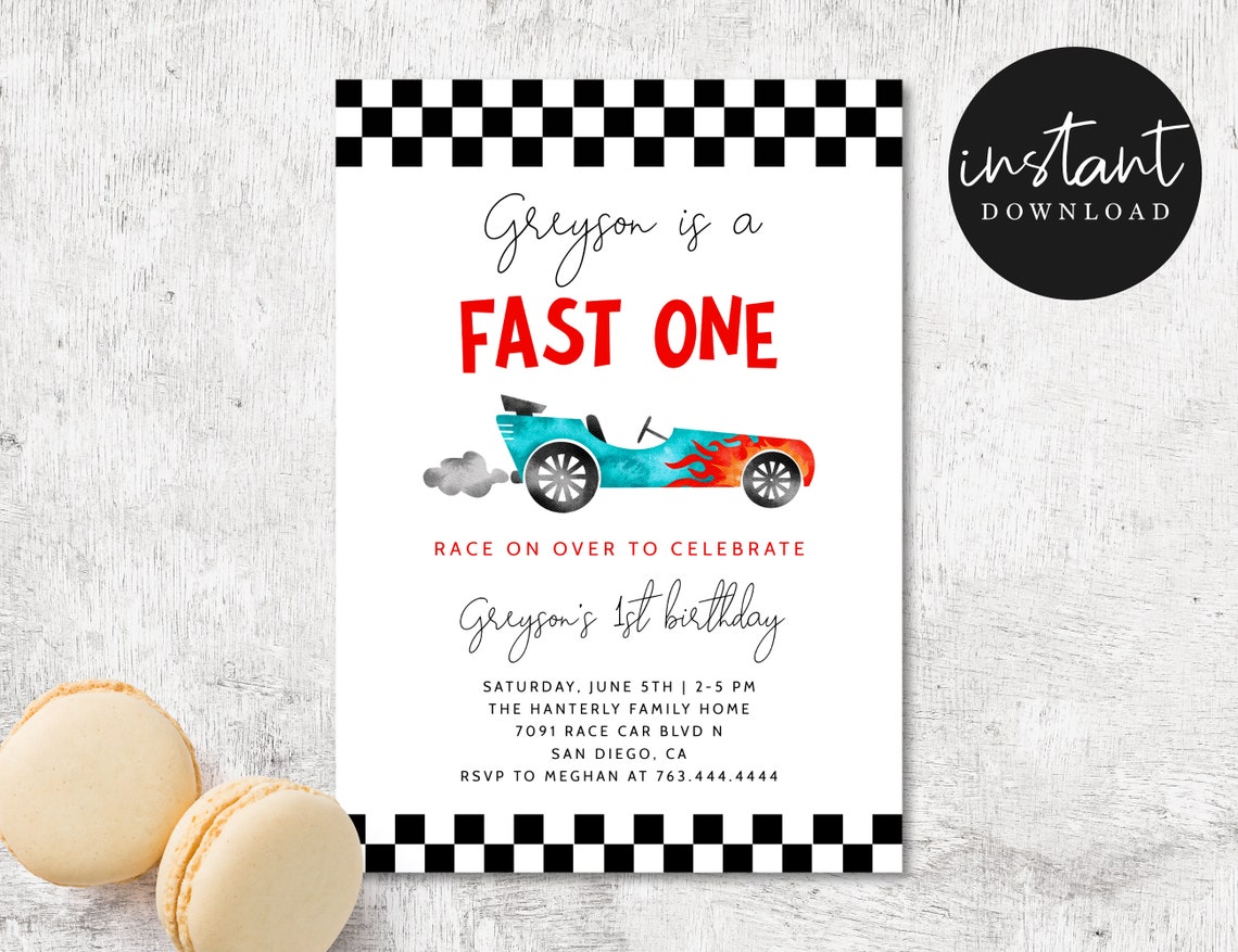 FAST ONE Race Car Birthday Party Invitation Editable | Etsy