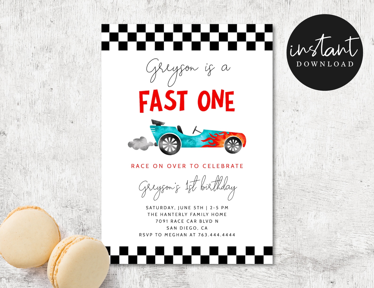 FAST ONE Race Car Birthday Party Invitation Editable | Etsy
