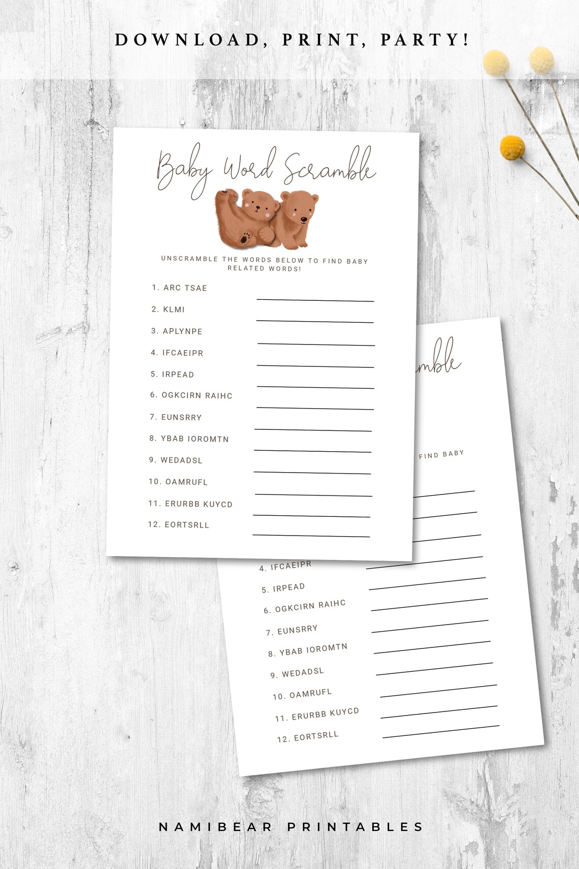 Twins Bear Shower Baby Word Scramble Instant Download | Etsy