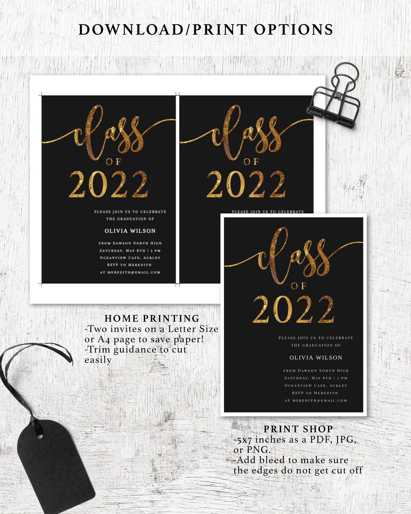 Graduation Party Invitation Class of 2022 Invite Black and | Etsy