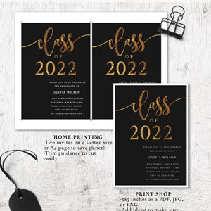 Graduation Party Invitation Class of 2022 Invite Black and | Etsy