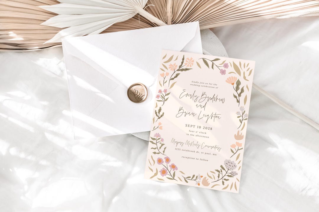 Floral Wedding Invitation | Pastel Wildflowers Wedding Invite | Spring ...