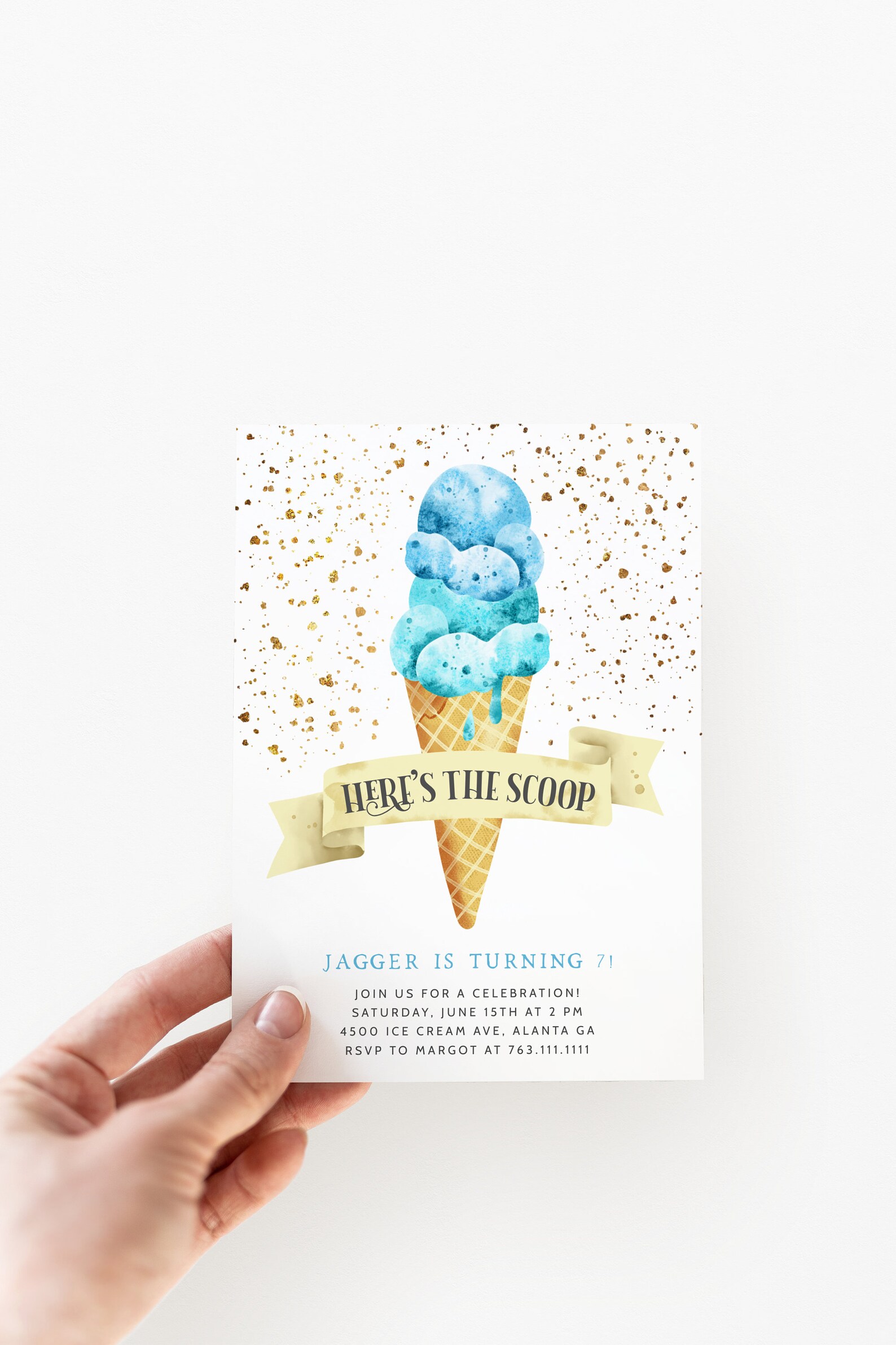 Blue Ice Cream Birthday Party Invitation Here's the - Etsy