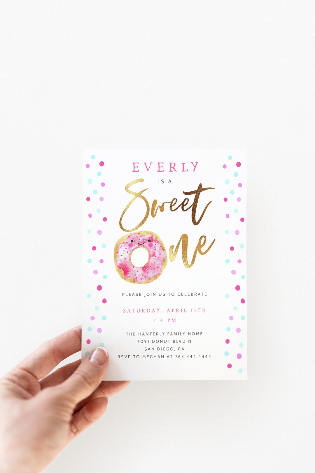 Printable Sweet One Donut Birthday Party Invite, Girls 1st Birthday ...