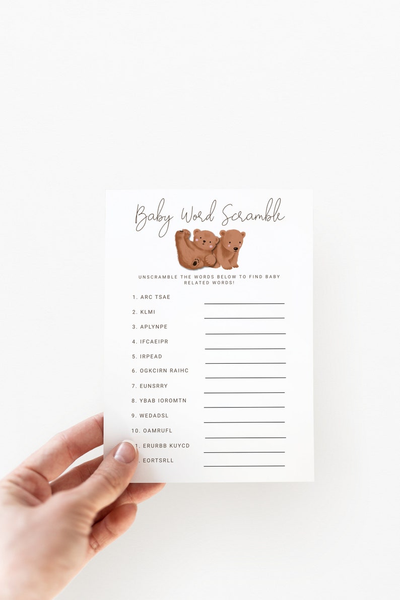 Twins Bear Shower Baby Word Scramble Instant Download - Etsy