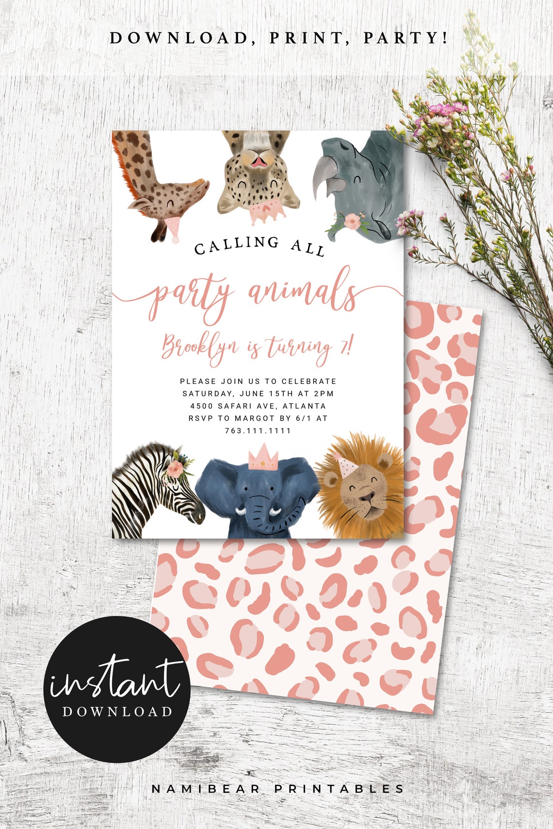 Party Animals Girl Birthday Invitation | Safari Animal Invite | Zoo ...