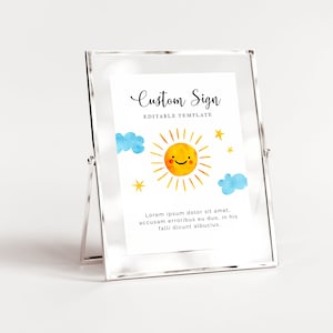 Sun Custom Sign | Sunshine Baby Shower | Instant Download | Editable ...