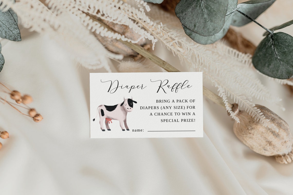 Cow Diaper Raffle Ticket Farm Baby Shower Instant Download - Etsy