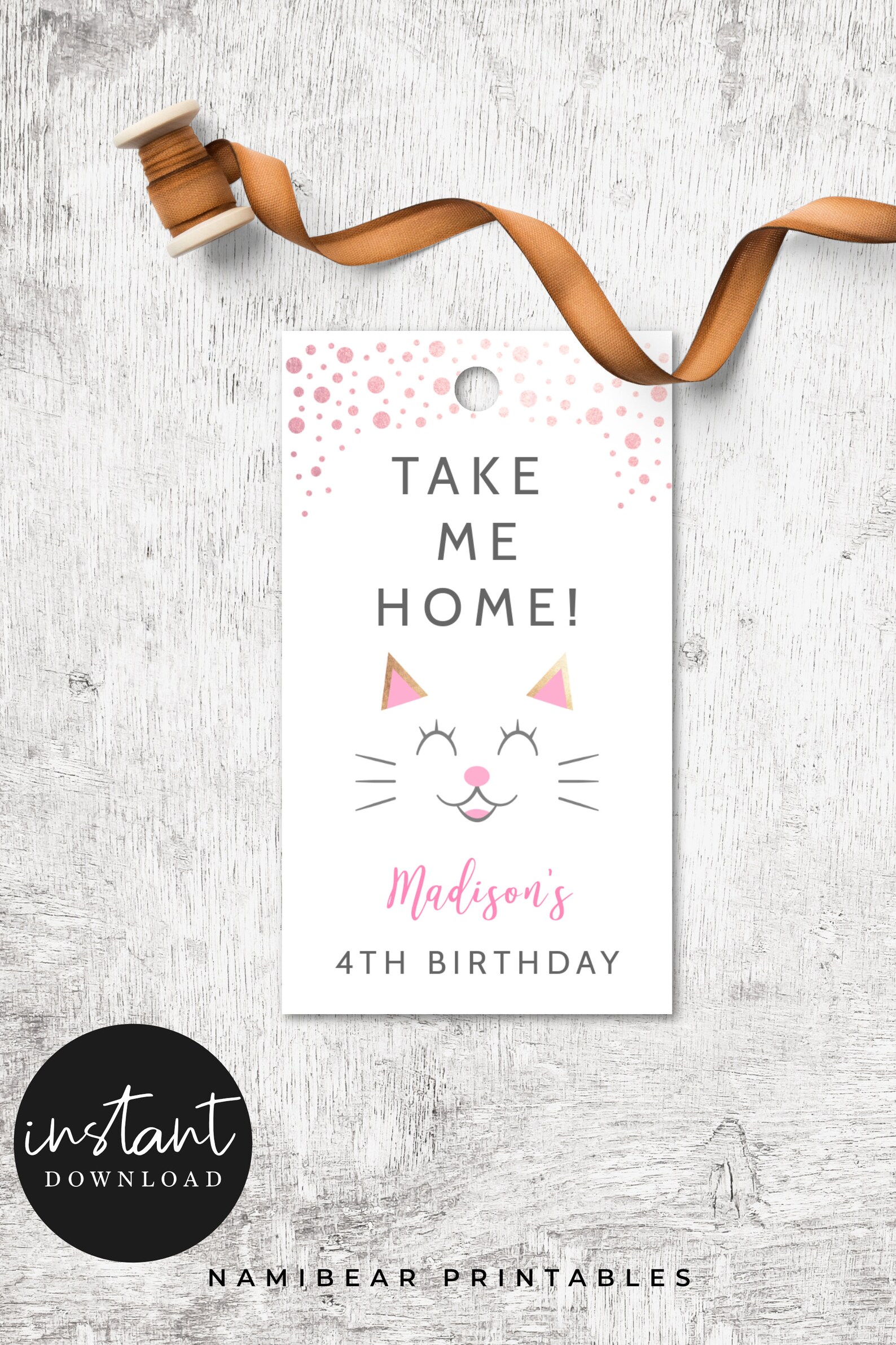 Printable Kitty Cat Theme Birthday Party Favor Tag | Instant Download ...