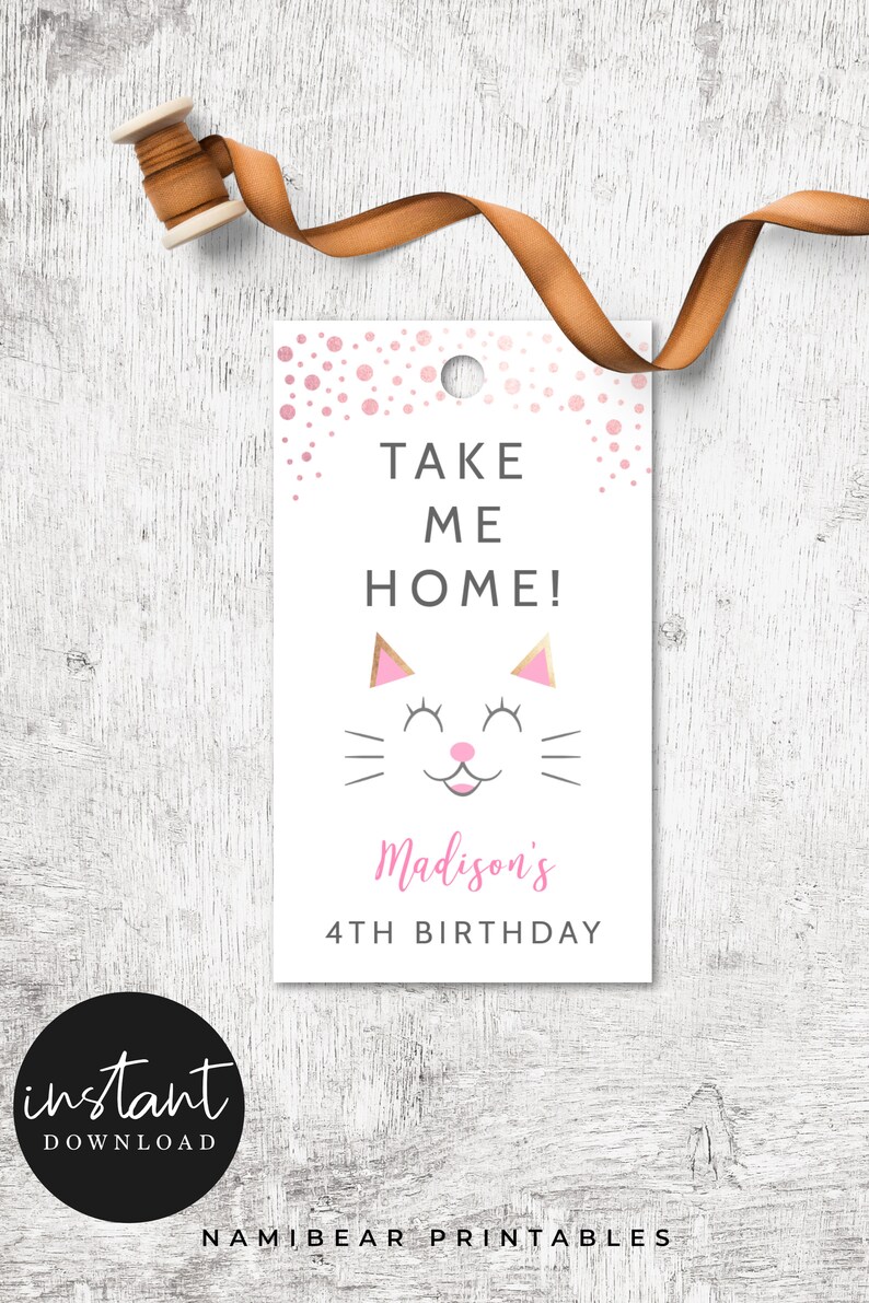 Printable Kitty Cat Theme Birthday Party Favor Tag Instant - Etsy