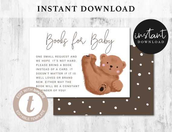 Printable Cub Bear Theme Baby Shower Book Request Instant | Etsy