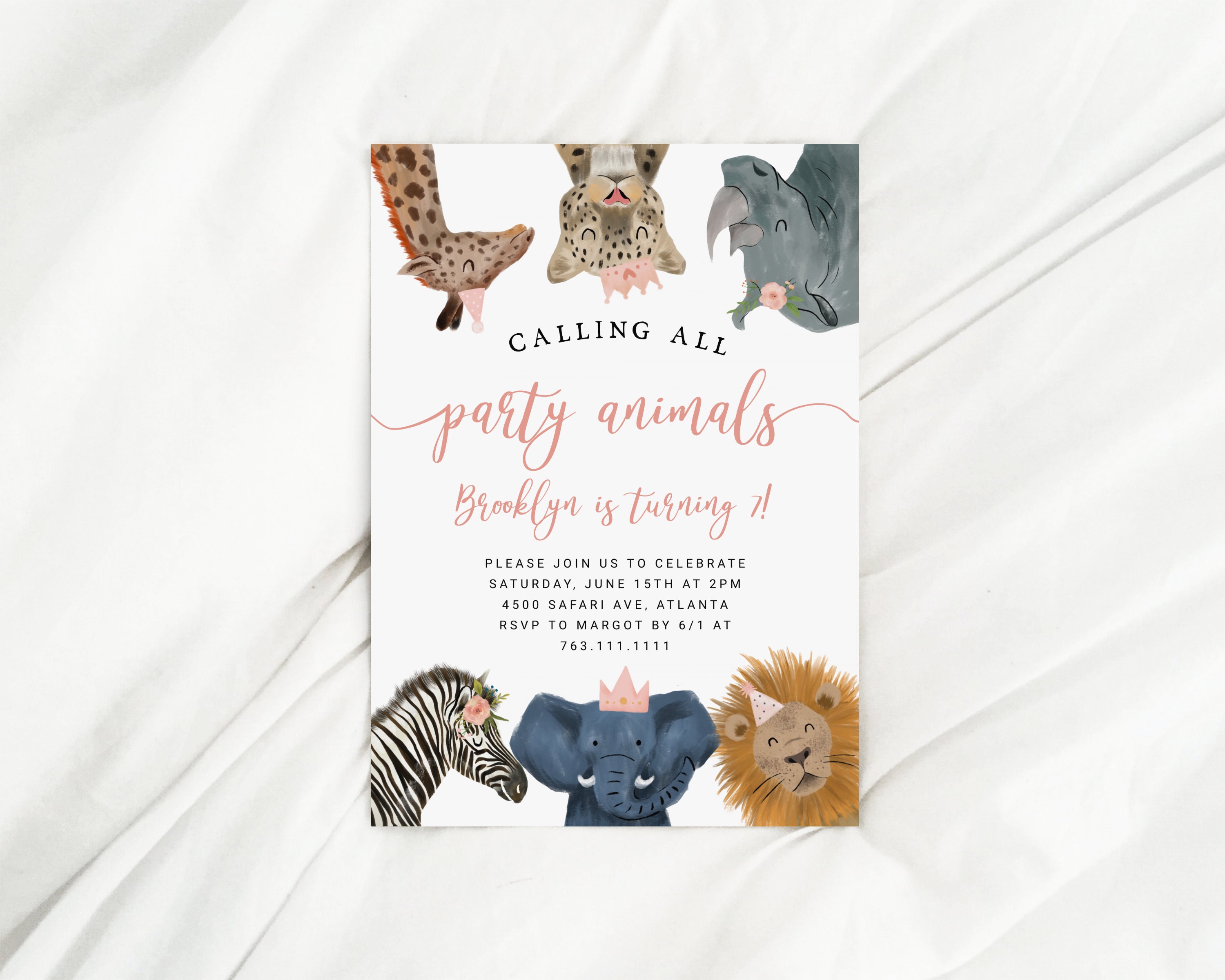Party Animals Girl Birthday Invitation | Safari Animal Invite | Zoo ...