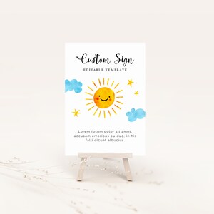Sun Custom Sign | Sunshine Baby Shower | Instant Download | Editable ...