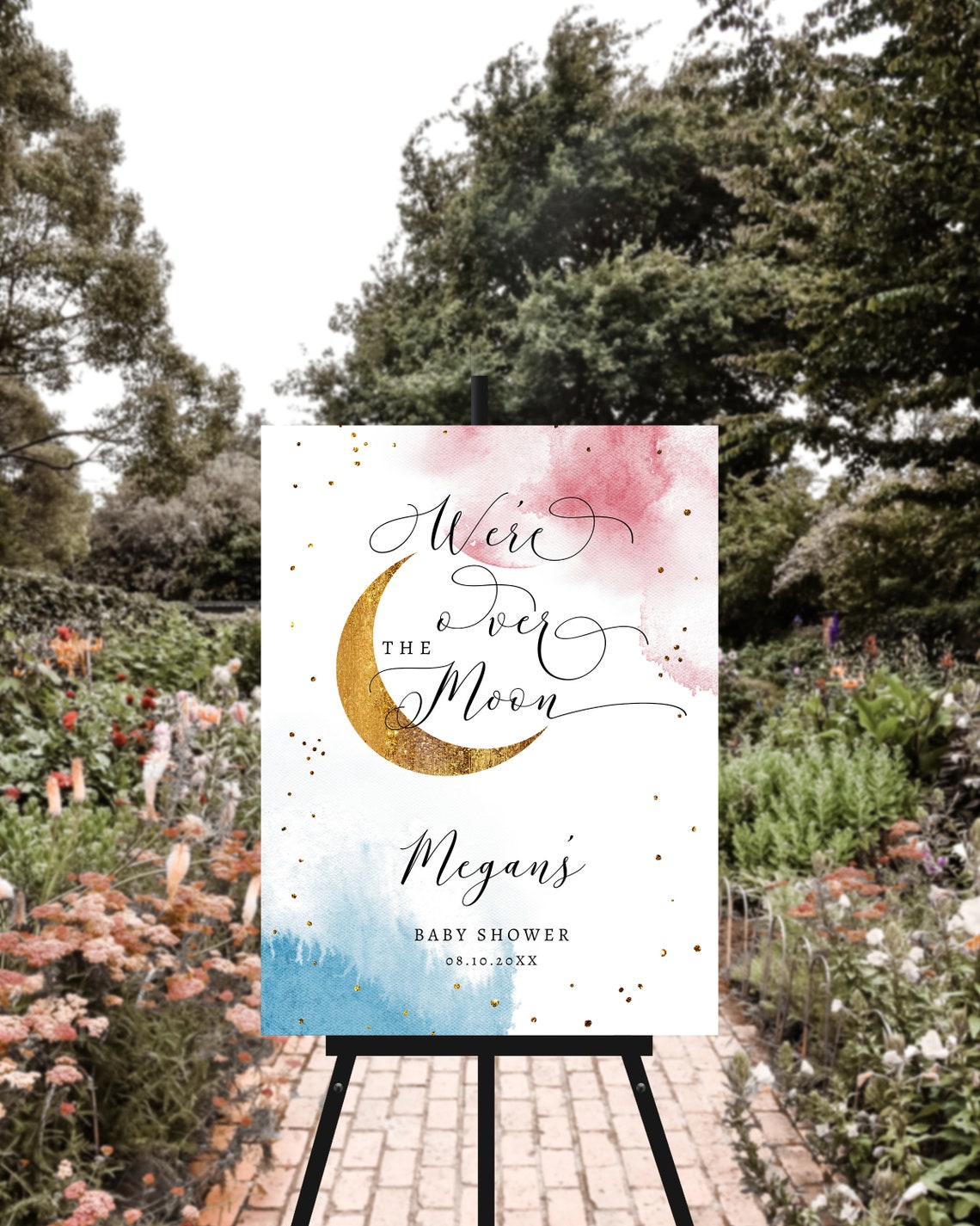 Over the Moon Welcome Sign Twins Baby Shower Pink and Blue - Etsy