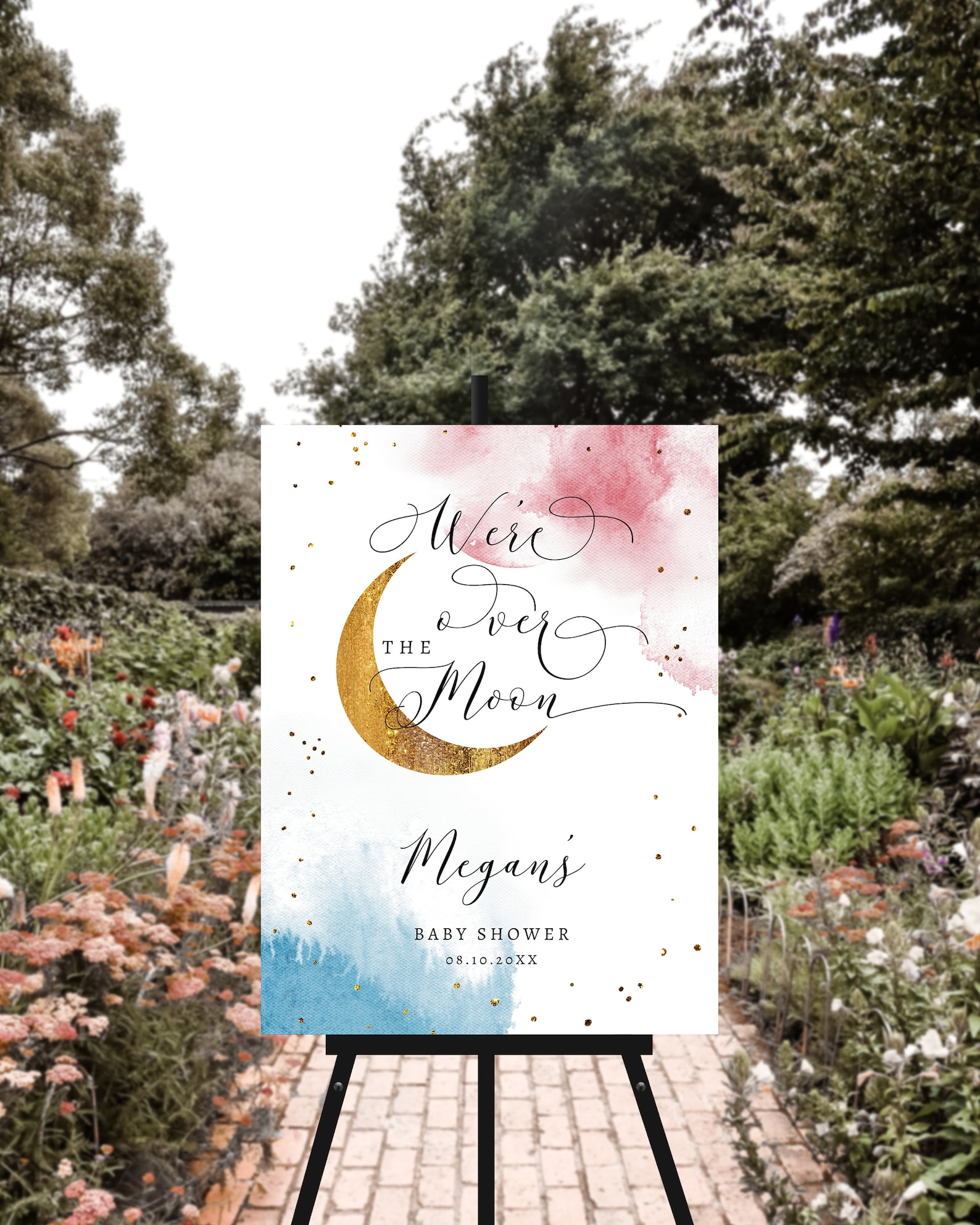 Over the Moon Welcome Sign Twins Baby Shower Pink and Blue - Etsy