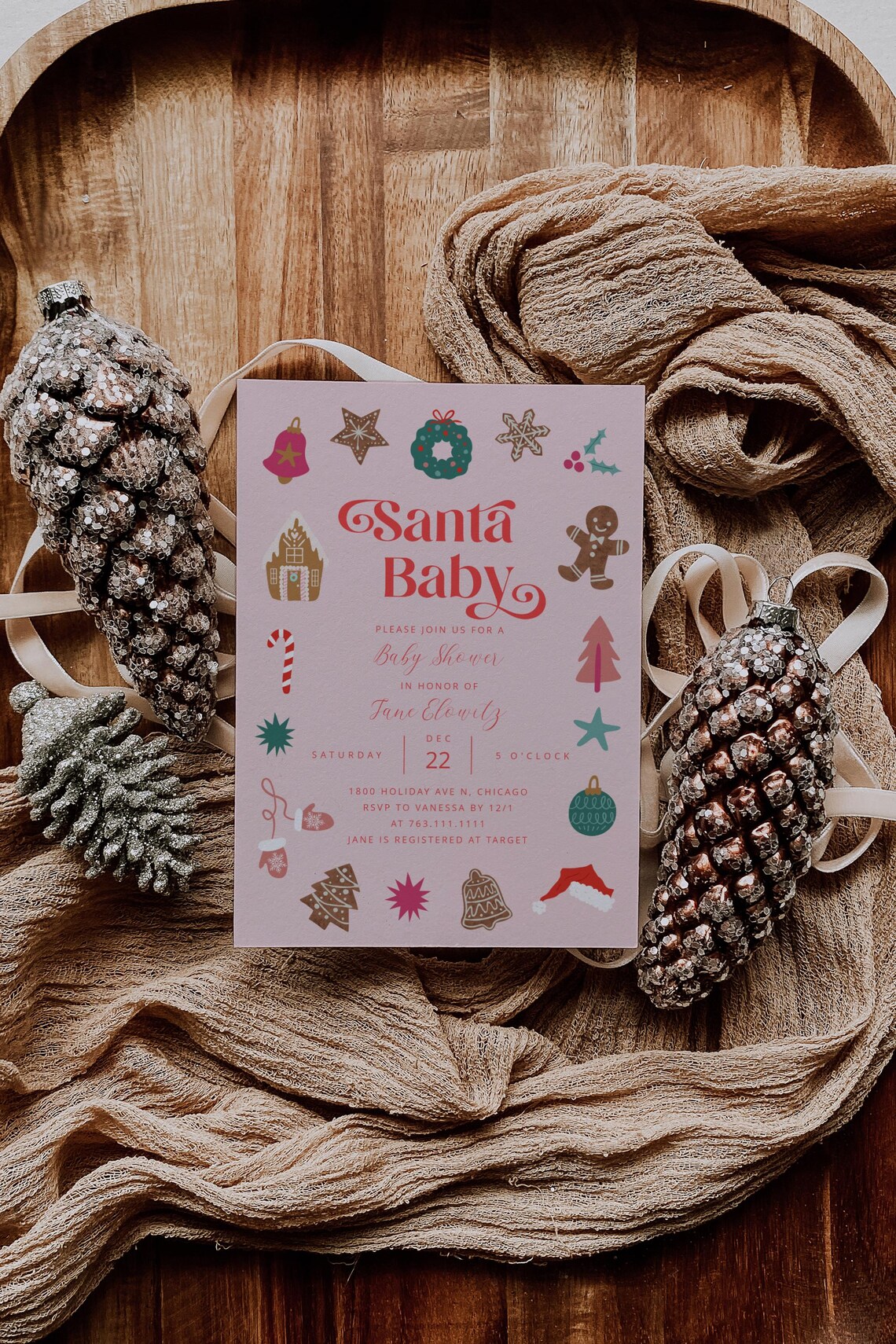 Santa Baby Shower Invitation | Christmas Baby Shower Invite | Girl Baby ...