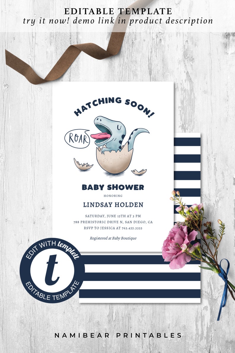 Dinosaur Boy Baby Shower Invitation Hatching Soon Blue - Etsy