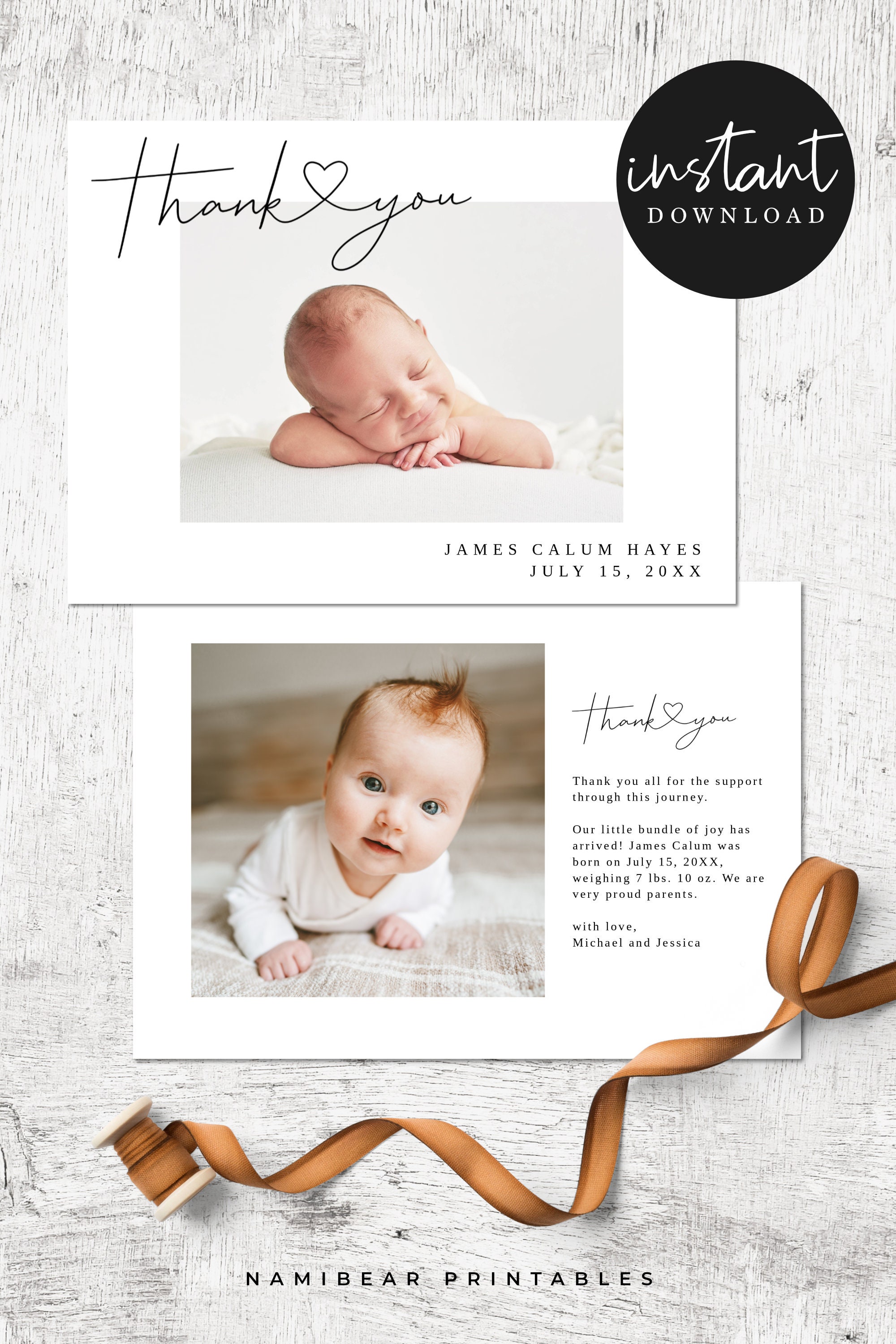 Thank You Birth Announcement Card Modern Printable - Etsy