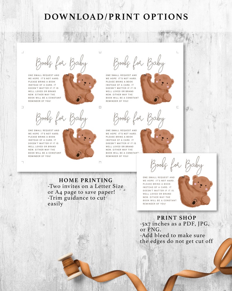 Printable Cub Bear Theme Baby Shower Book Request, Instant Download ...