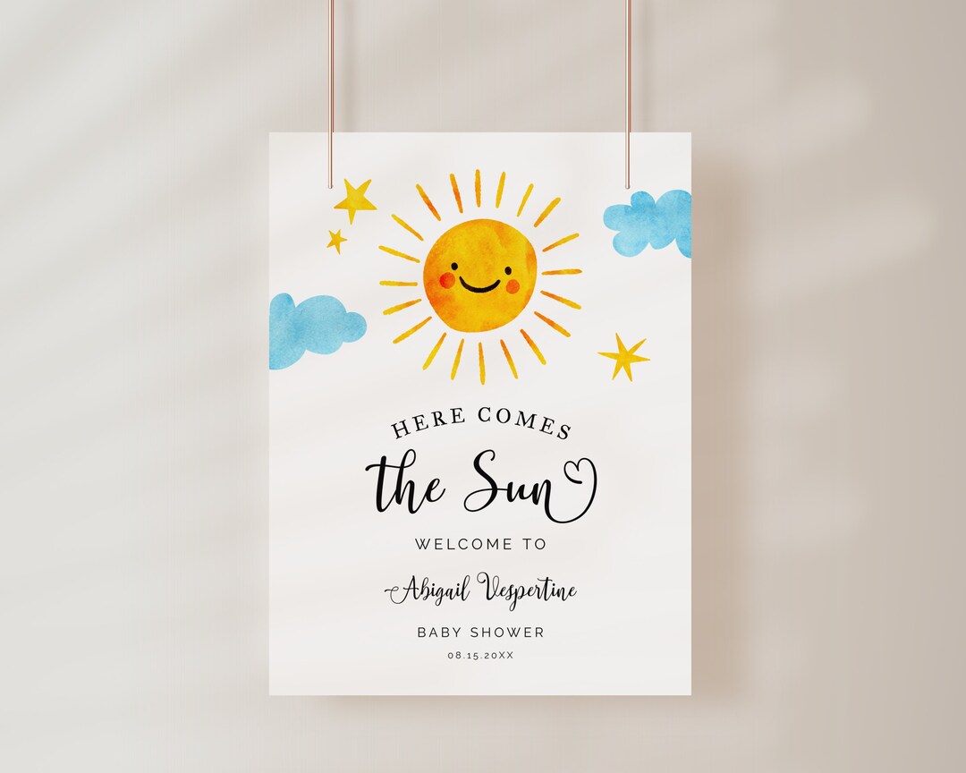 Sunshine Welcome Sign | Here Comes the Sun Sign | Sunshine Baby Shower ...