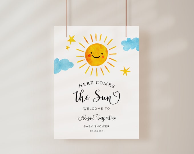 Sunshine Welcome Sign Here Comes the Sun Sign Sunshine Baby Shower ...