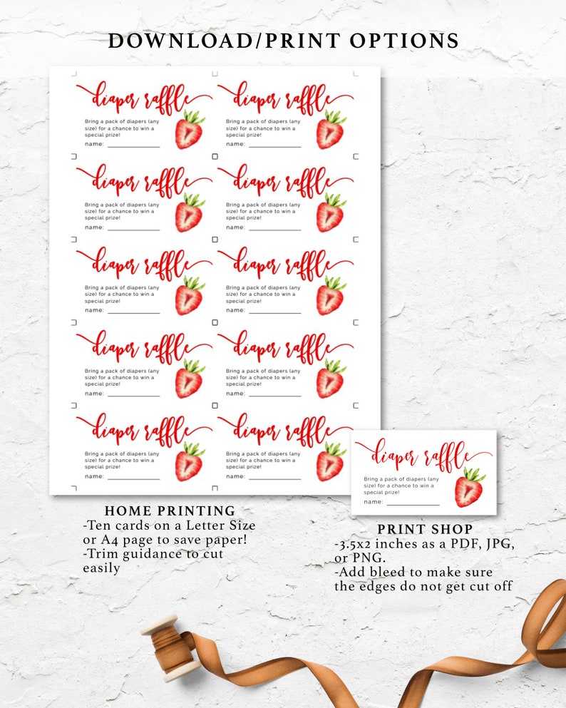 Strawberry Diaper Raffle Ticket Girl Baby Shower Berry | Etsy