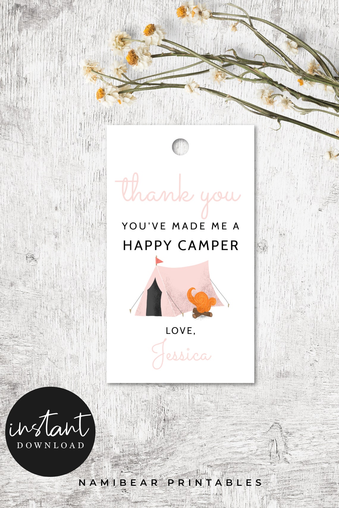 Printable Camping Theme Birthday Party Favor Tag | Instant Download ...