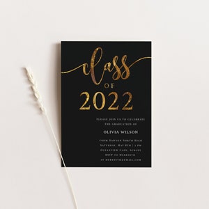 Graduation Party Invitation Class of 2022 Invite Black and | Etsy