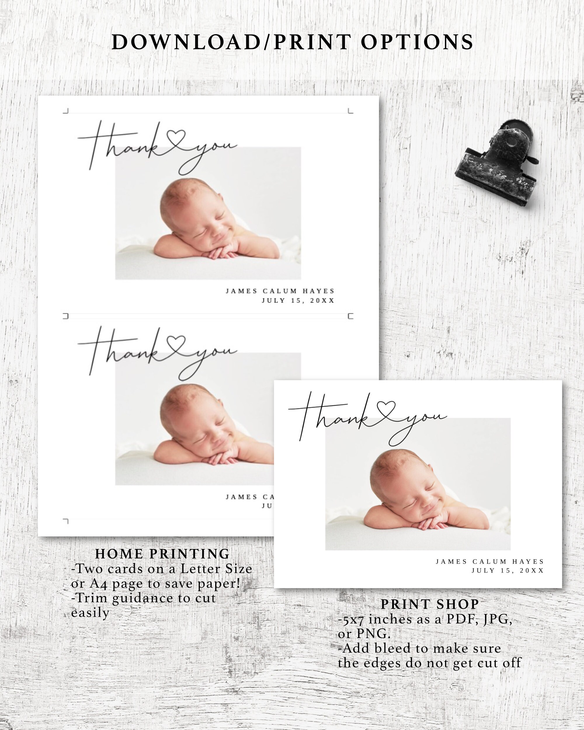 Thank You Birth Announcement Card Modern Printable - Etsy