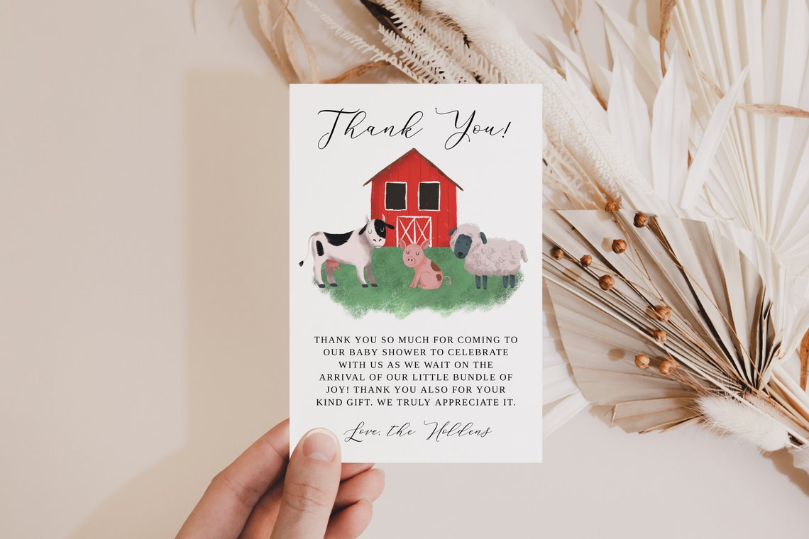 Farm Baby Shower Thank You Card | Farm Animals | Gender Neutral ...