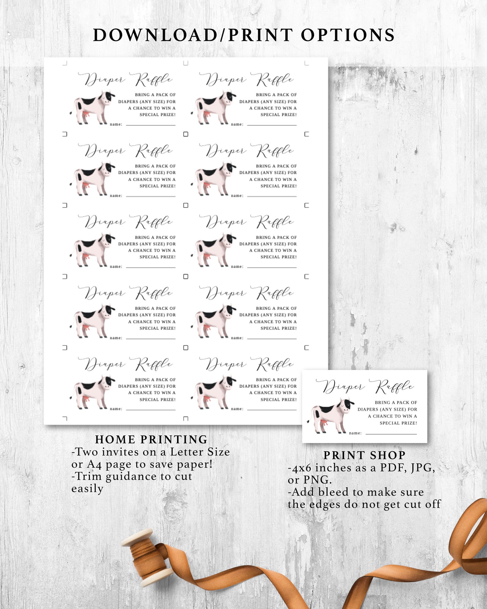 Cow Diaper Raffle Ticket | Farm Baby Shower | Instant Download ...