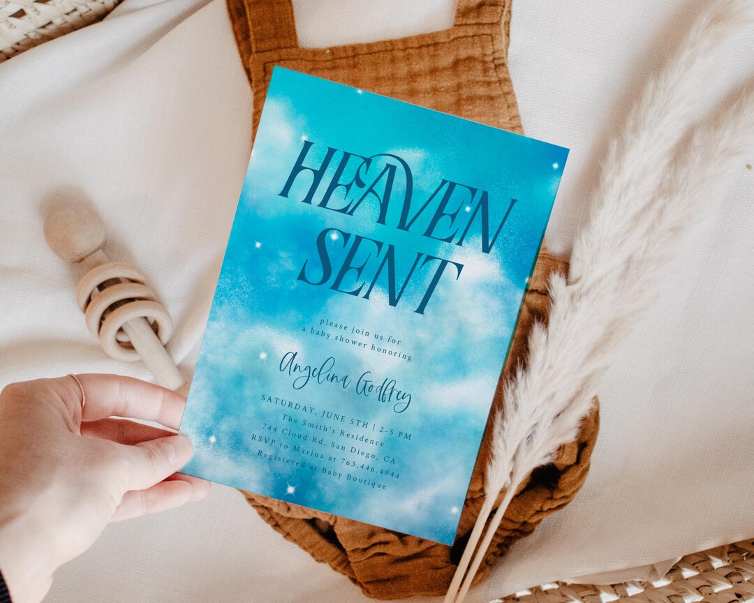 Heaven Sent Boy Baby Shower Invitation | Christian Baby Shower Invite ...